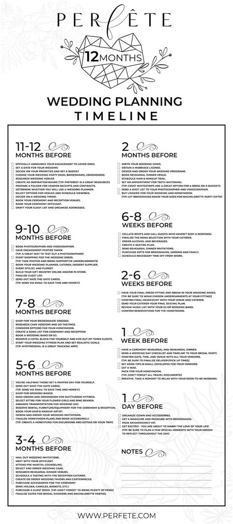 12 And 6 Month Wedding Planning Checklist Perfete