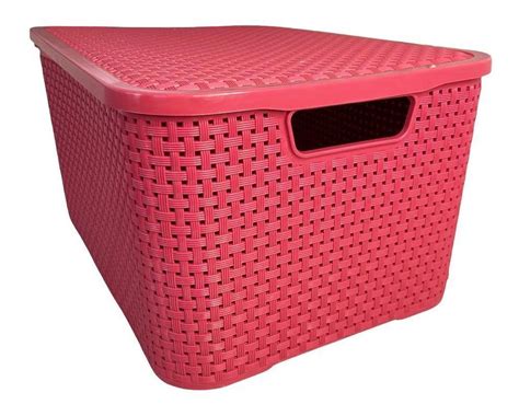 Caixa Pl Stica Organizadora Rattan Tampa Litros Rosa