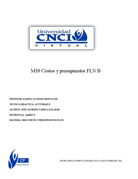 Al M Costos Y Presupuestos Fln B Actividad M Costos Y