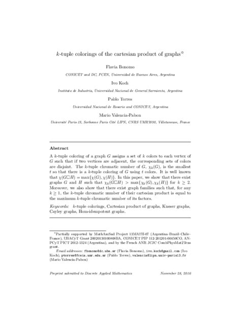 pdf k tuple colorings of the cartesian product of graphs pablo barrios torres