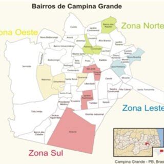 Mapa Dos Bairros Da Cidade De Campina Grande Destaque Para Os