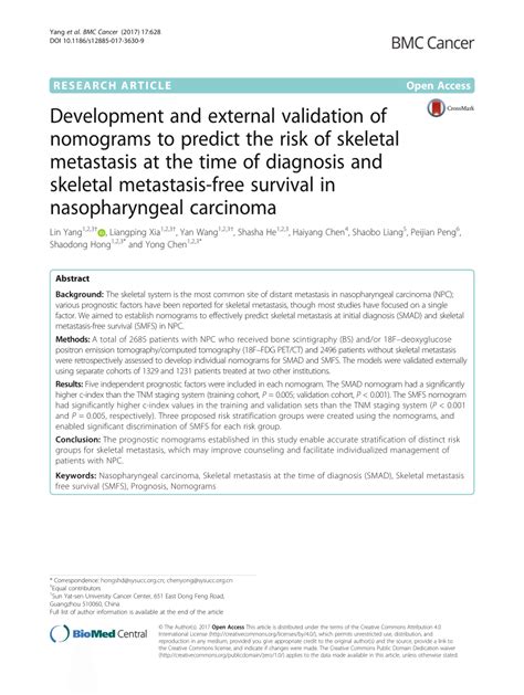 pdf development and external validation of nomograms to predict the risk of skeletal