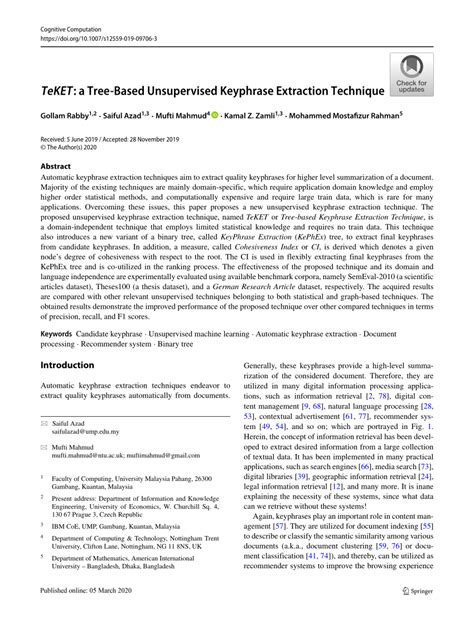 pdf teket a tree based unsupervised keyphrase extraction technique