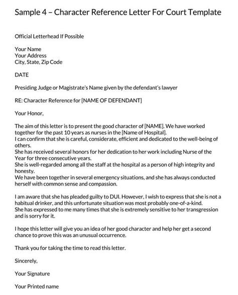 Character Reference Letter Template For Court Drink Driving