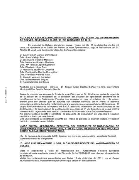 Acta De La Sesion Extraordinaria Urgente Del Pleno Del