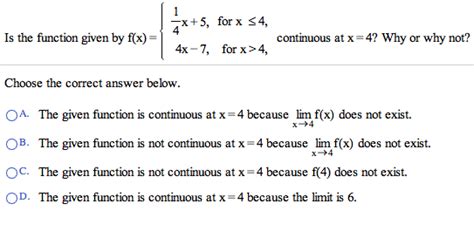 solved is the function given by f x continuous at x 4