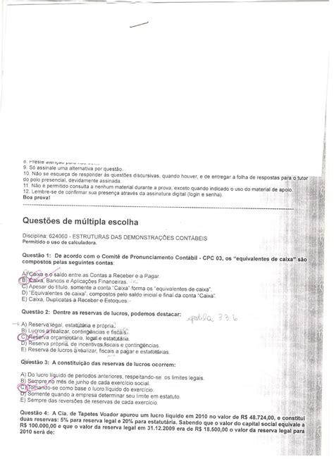 Prova Estrutura Das Demonstra Es Cont Beis Estrutura Das
