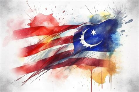 Premium Photo Watercolor Painting Flag Of Malaysia Hand Drawing Brush