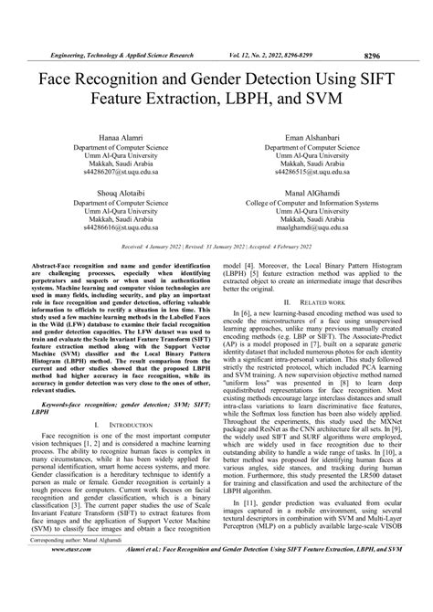 pdf face recognition and gender detection using sift feature extraction lbph and svm