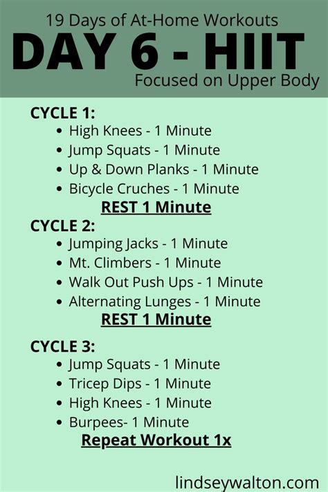 Upper Body Hiit Workout Day 6 Lindsey Walton 20 Minute Hiit Workout Hiit Workout Routine