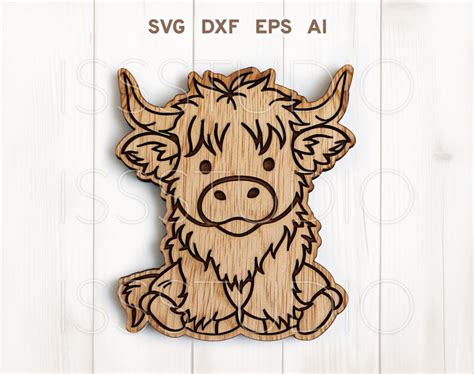 Highland Cow Laser Cut File Baby Highland Cow Svg Dxf Long Hair Cow