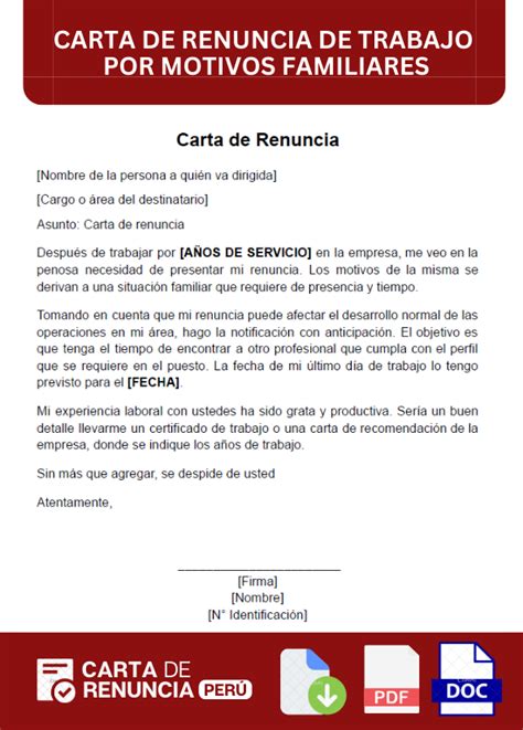 ᐅ Carta de Renuncia de Trabajo por Motivos Familiares