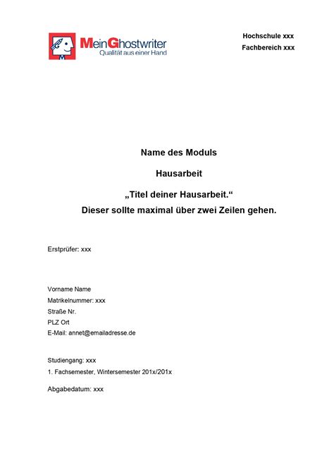 perfekte Vorlage für Ihr Hausarbeit Deckblatt Gestaltung leicht