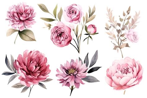 Premium AI Image Watercolour Floral Illustration Set