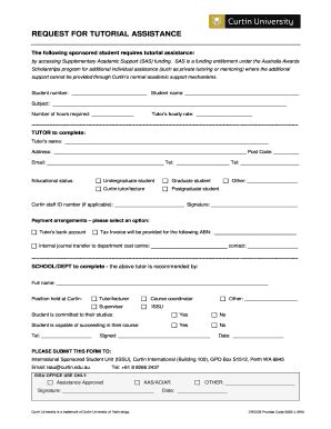 Fillable Online REQUEST FOR TUTORIAL ASSISTANCE The Following Sponsored