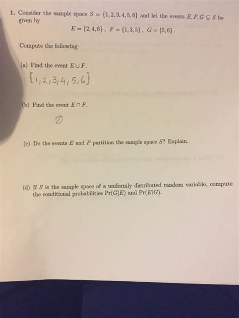 solved consider the sample space s {1 2 3 4 5 6} and