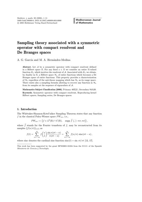 pdf sampling theory associated with a symmetric operator with compact resolvent and de branges