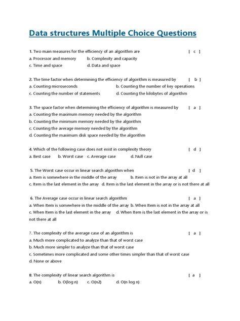 data structures multiple choice questions pdf array data structure time complexity