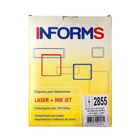 Etiqueta Adesiva 2855 Informs 59 27 X 85 73mm 100 Folhas