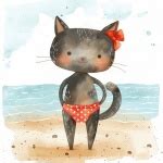 Summer Beach Cat Illustration Free Stock Photo Public Domain Pictures