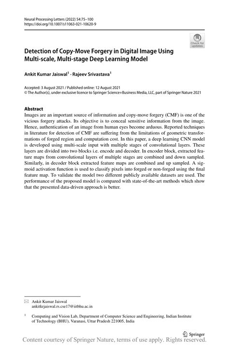 detection of copy move forgery in digital image using multi scale multi stage deep learning