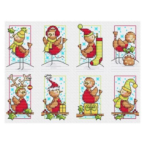 Cute Robins Set Of 8 Durene J Cross Stitch Pattern Etsy Christmas