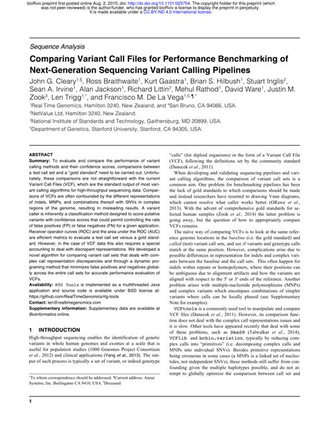 pdf comparing variant call files for performance benchmarking of next generation sequencing