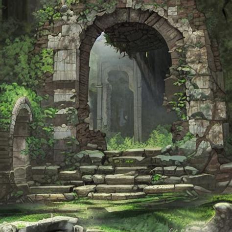 Concept Art Of Ancient Fantasy Ruins In A Forest Wit