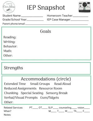Iep Snapshot Template Fill Online Printable Fillable Blank PdfFiller