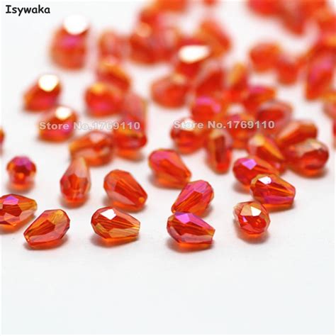 Isywaka 100pcs Orange Red Ab Color Faceted Teardrop Beads Austria