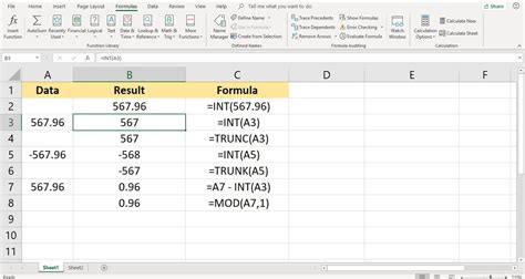 round down to the nearest integer in excel with the int function