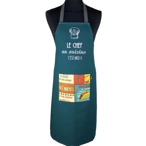 Tablier de cuisine Le chef en cuisine c est moi pétrole Emmanuel
