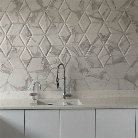 Voronoi White Marble Effect Hexagon Tiles Walls And Floors