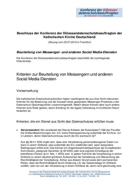 Ausfüllbar Online Kriterien zur Beurteilung von Messengern und