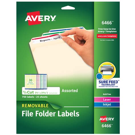 Avery File Folder Labels With Sure Feed 2 3 X 3 7 16 750 Printable