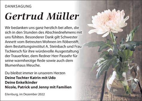 Traueranzeigen von Gertrud Müller trauer anzeigen de