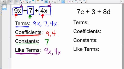 identifying terms coefficients and constants worksheets