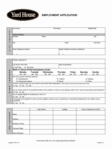 Employment Applications Printable Template