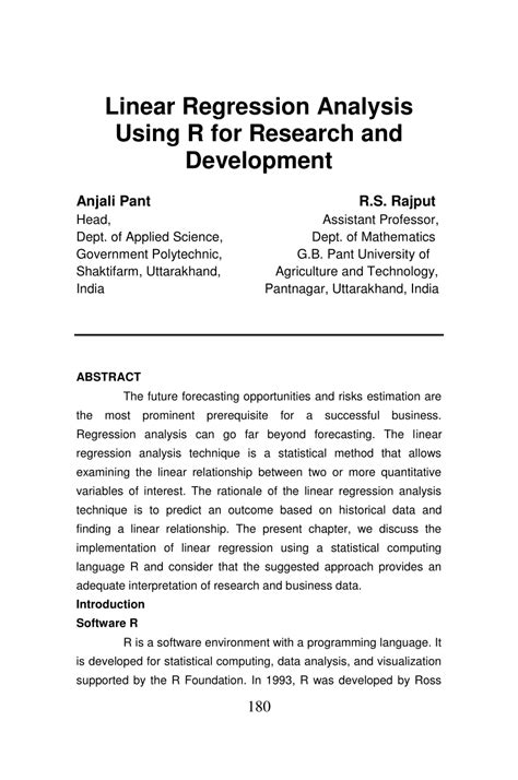 pdf linear regression analysis using r for research and development