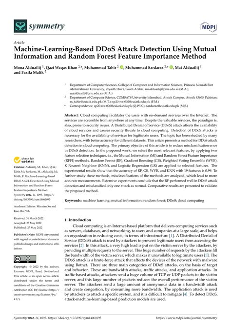 pdf machine learning based ddos attack detection using mutual information and random forest