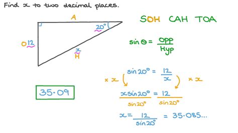 question video finding the unknown length in a right triangle using trigonometry where the