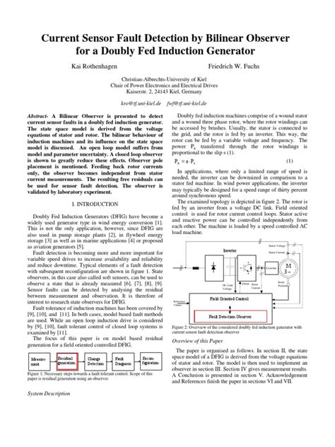 current sensor fault detection by bilinear observer for a doubly fed induction generator pdf