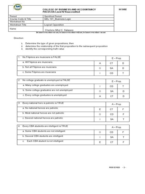 logical opposition analyzing the relationship between propositions in a document about business