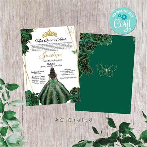 Emerald Green Invitation Template Verde Esmeralda Con Mariposa