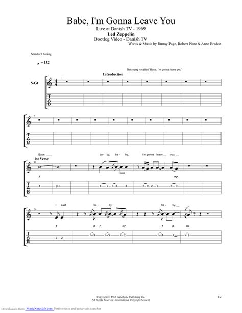 Babe Im Gonna Leave You Danish TV Guitar Pro Tab By Led Zeppelin