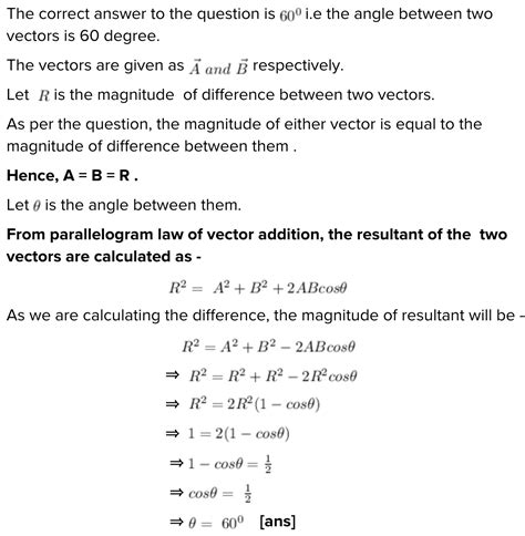 if the magnitude of difference of two vectors vec a and vec b of equal magnitude is equal to