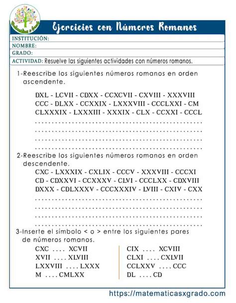 Ejercicios De N Meros Romanos Para Ni Os De Quinto Grado