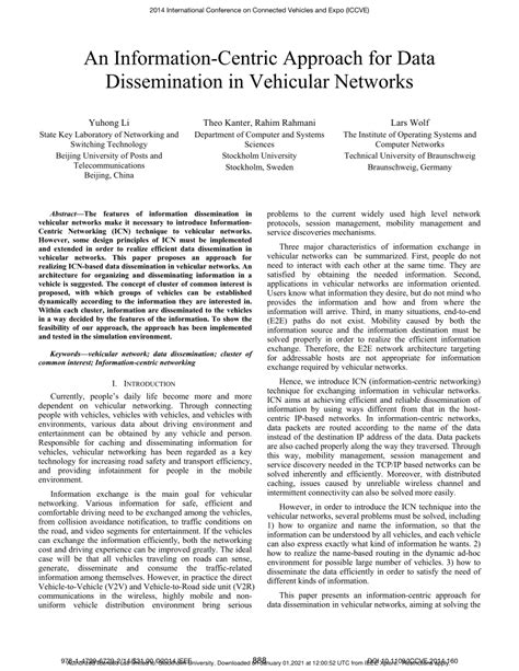 pdf an information centric approach for data dissemination in vehicular networks