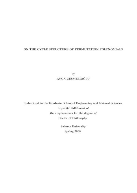pdf on the cycle structure of permutation polynomials … · 2019 4 2 · matematik doktora