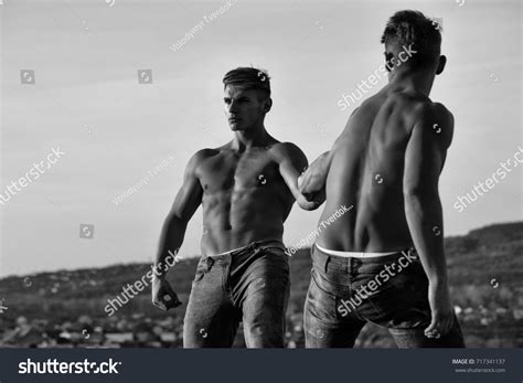 Twin Men Bodybuilders Athletes Sexy Muscular Stock Photo 717341137